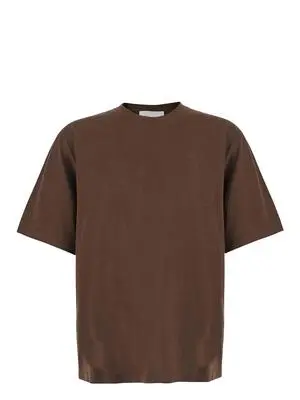 AMI Paris Brown Round Neck T-shirt With Tone-on-tone Adc Embroidery On The Front In Cotton For - Multicolor