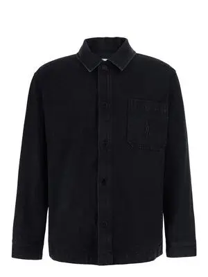Saint Laurent Black Shirt With Classic Collar And Cassandre Embroidery On The Front In Cotton For - Multicolor