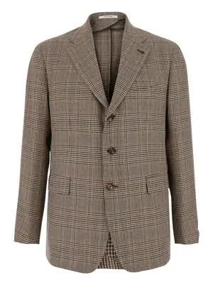 TAGLIATORE Tagliatore Men 'New York' Beige Single-Breasted Jacket With Notched Revers And Houndstooth Motif In Wool For Men