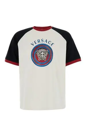 Versace Versace Men Multicolor Crew Neck T-Shirt With Logo Lettering And Medusa Embroidery On The Front In Cotton For Men Multicolor