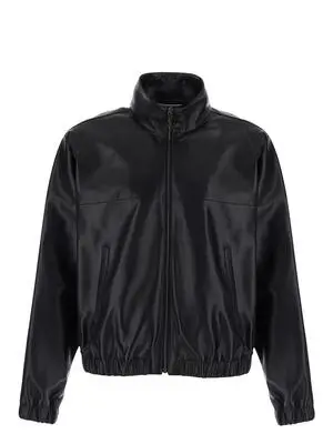 Saint Laurent Black High Collar Jacket With Front Zip Closure And Cassandre Plaque On Zipper Pull In Leather For - Multicolor