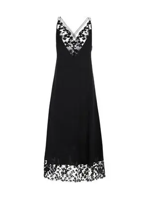 Fendi Black Midi Dress With Lace Details And V-neck In Silk For - Multicolor