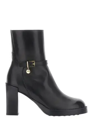 TOD'S Black Leather Ankle Boots With Rubber Sole And 5 Cm Heel - Multicolor