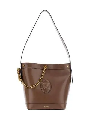 Versace Small Bucket Bag With Iconic Details In Black Leather For - Multicolor