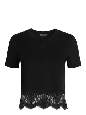 Dolce & Gabbana Lace Trim Crewneck T-shirt - Black