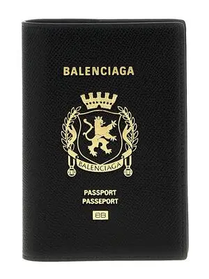 Balenciaga Logo Leather Passport Holder - Black