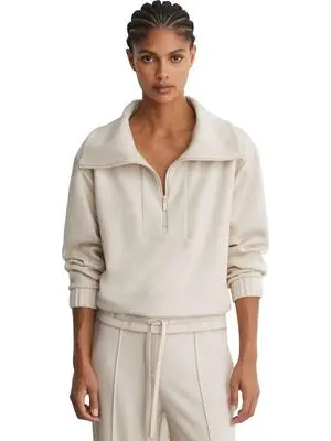 REISS Layla Lyocell-wool Half-zip Sweatshirt - Ivory