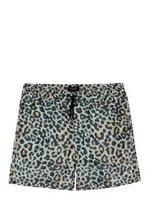 ALLSAINTS ALLSAINTS Silesia Leopard Print Slim Fit Swim Shorts Clouded Grey