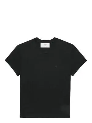 AMI Paris De Coeur Logo Embroidered Crewneck T-shirt - Black