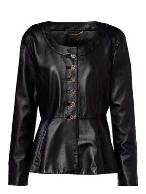 Chloé Peplum Leather Jacket With Baroque Buttons - Black