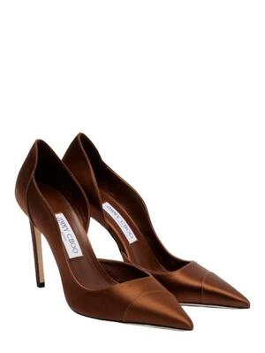 JIMMY CHOO Satin Pointed Toe High Heel Pumps - Brown