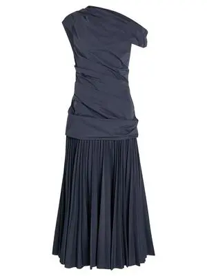 Simkhai Ammalie Gathered Cotton-blend Poplin Midi Dress - Navy