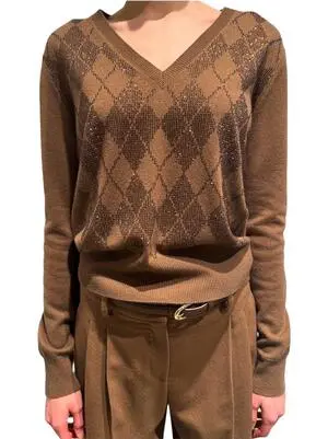 Max Mara Argyle-pattern Stud-embellished Sweater - Chestnut
