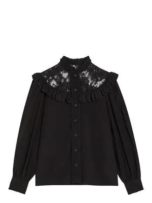 Chloé Ruffled Lace-trim Silk Blouse - Black