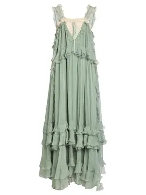 Chloé Ruffled Silk-georgette Maxi Dress - Green