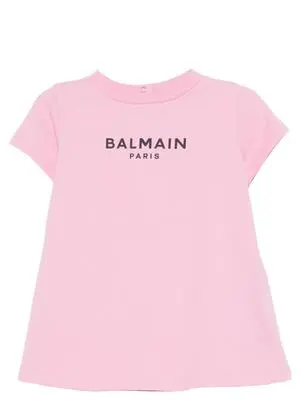 Balmain Round Neck Short Sleeve Dress With Letter Details - Pink