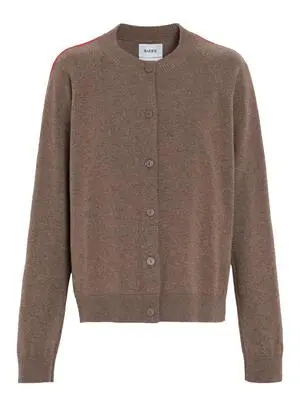 BARRIE Cashmere Cardigan With Red Stripe Detail - Brown