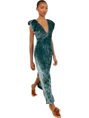 Ulla Johnson Astra V-neck Velvet Dress - Jadeite