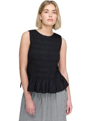 FINERY LONDON Malani Shirred Peplum Top - Black