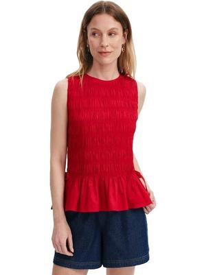 FINERY LONDON Malani Shirred Peplum Top - Red