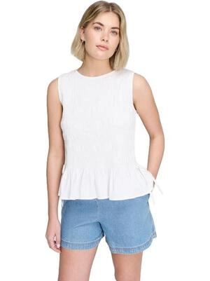 FINERY LONDON Malani Shirred Peplum Top - White