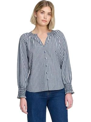 FINERY LONDON Sandy Cotton Gingham Long Sleeve Blouse - Navy Gingham