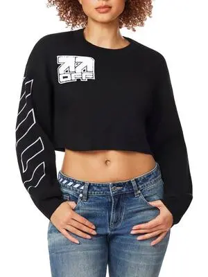 L/AB C/O OFF-WHITE L/AB C/O OFF-WHITE Cropped Crewneck Sweater With Graphic Detail