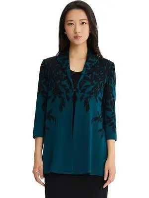 Ming Wang Floral Cascade Flat Knit Jacket - Deep Teal