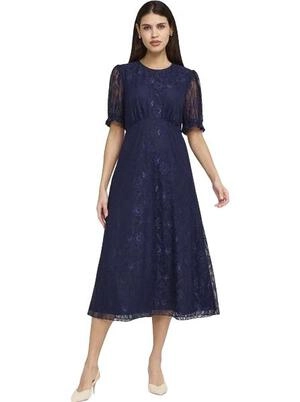 FINERY LONDON Mela Lace Midi Dress - Navy