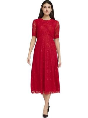 FINERY LONDON Mela Lace Midi Dress - Red