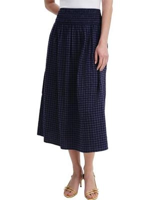 FINERY LONDON Vanessa Gingham Seersucker Midi Skirt - Navy