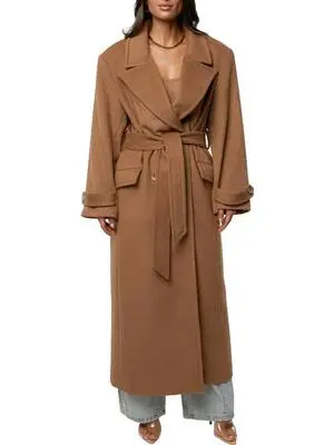 JLUXLABEL Double Breasted Longline Coat - Brown
