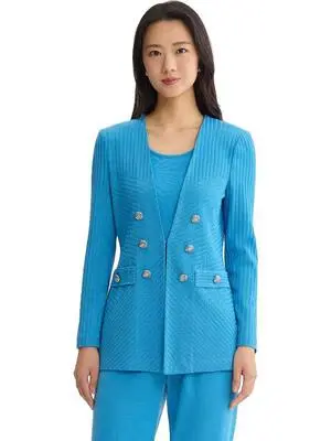 Ming Wang Textural Tonal Knit Jacket - Tranquil Blue