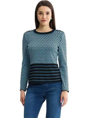 MING WANG Ming Wang Diamond Pattern Ribbed Knit Top
