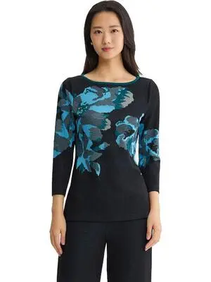 Ming Wang Floral Jacquard Knit Tunic - Deep Teal