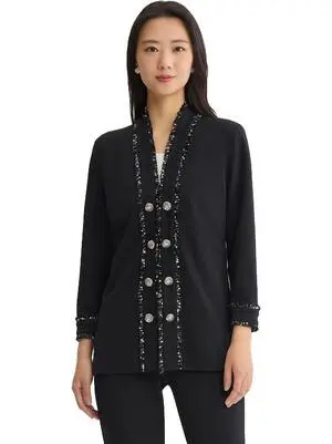 MING WANG Ming Wang Stretch Deco Crepe Eyelash Trim Jacket