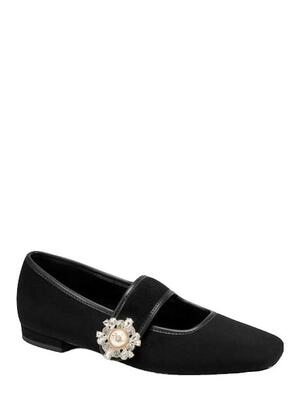 Karl Lagerfeld Paris Isabelle Ballet Flat With Crystal Brooch - Black