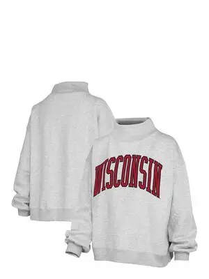 PRESSBOX Wisconsin Badgers Oversized Nelson Mock Neck Sweatshirt - Heather Gray