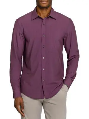 W.R.K Houndstooth Performance Long Sleeve Button Up Shirt - Maroon