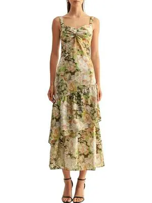 Adelyn Rae Kaya Ruffle Tiered Midi Sundress - Olive Multi