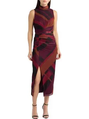 VINCE CAMUTO Vince Camuto Patterned Mesh Mock Neck Body-Con Dress