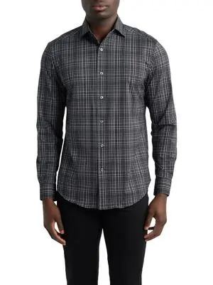 Bugatchi Ooohcotton Devon Plaid Performance Shirt Black