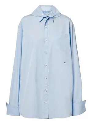 Prada Cotton Poplin Tie-neck Shirt - Blue