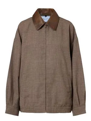 Prada Houndstooth Virgin Wool Blouson Jacket - Brown