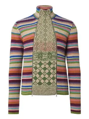Dries Van Noten Striped Wool Zip-up Sweater - Multicoloured