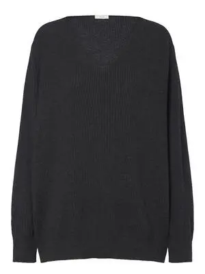 THE ROW V-neck Cotton Cashmere Sweater - Grey