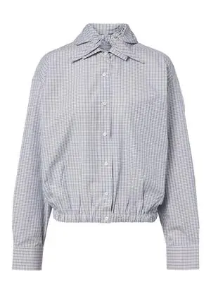 Prada Bow Detail Checked Cotton Blouse - Blue