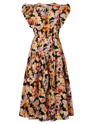 Ulla Johnson Ulla Johnson Marin Floral Cotton Poplin Midi Dress Multicoloured