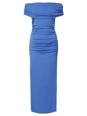 Carolina Herrera Ruched Off-shoulder Jersey Midi Dress - Blue