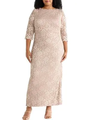 JESSICA HOWARD Lace Long Sleeve Gown - Champagne